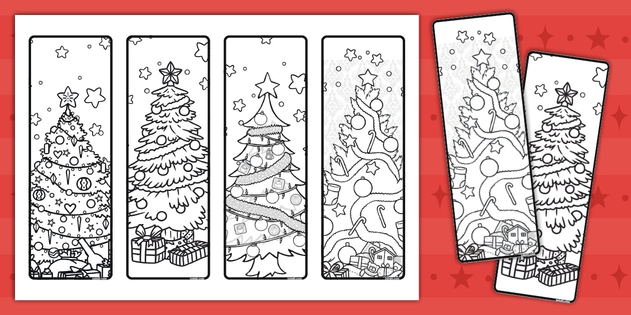 Christmas Tree Colouring Bookmarks (teacher made) - Twinkl