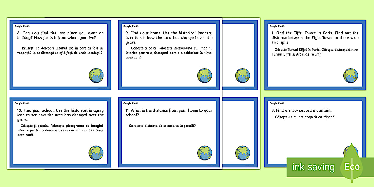 Google Earth Task Cards English/Romanian - Twinkl