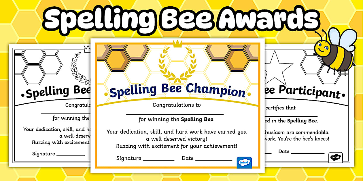 Spelling Bee Award Certificates (Teacher-Made) - Twinkl