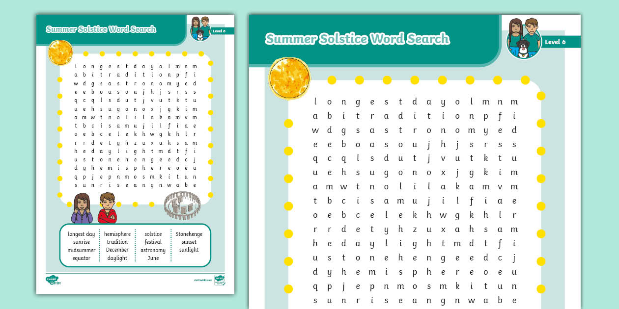 Level 6 Summer Solstice Word Search (teacher made) - Twinkl