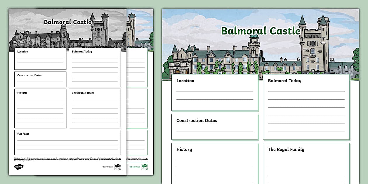 Balmoral Castle Fact File Template (teacher made) - Twinkl