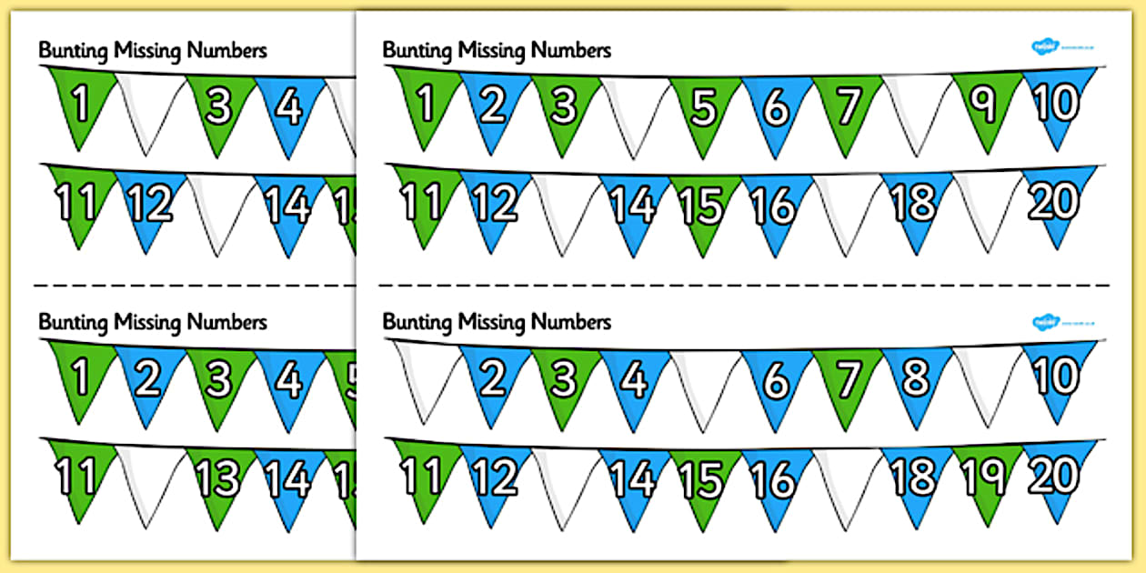 Editable Bunting Missing Number to 20 Worksheets - Twinkl