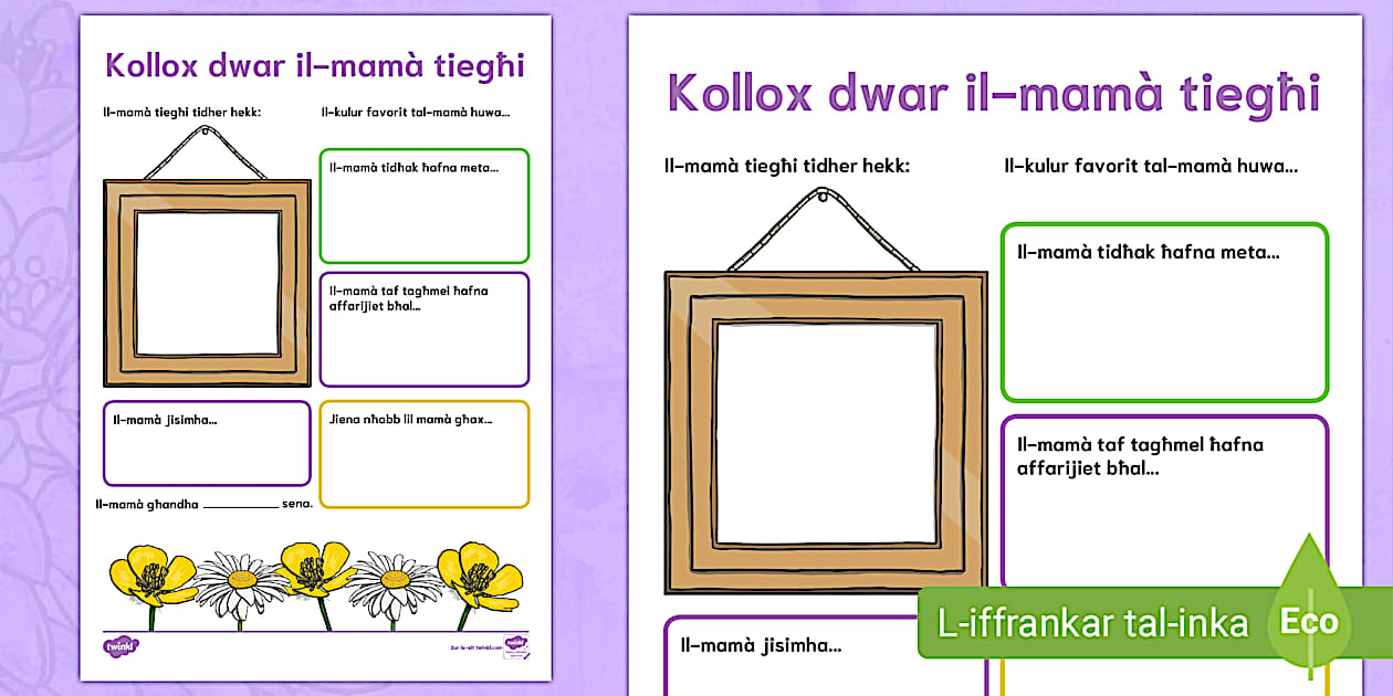 Karta tal-ħidma: Kollox Dwar il-mamà tiegħi - Twinkl