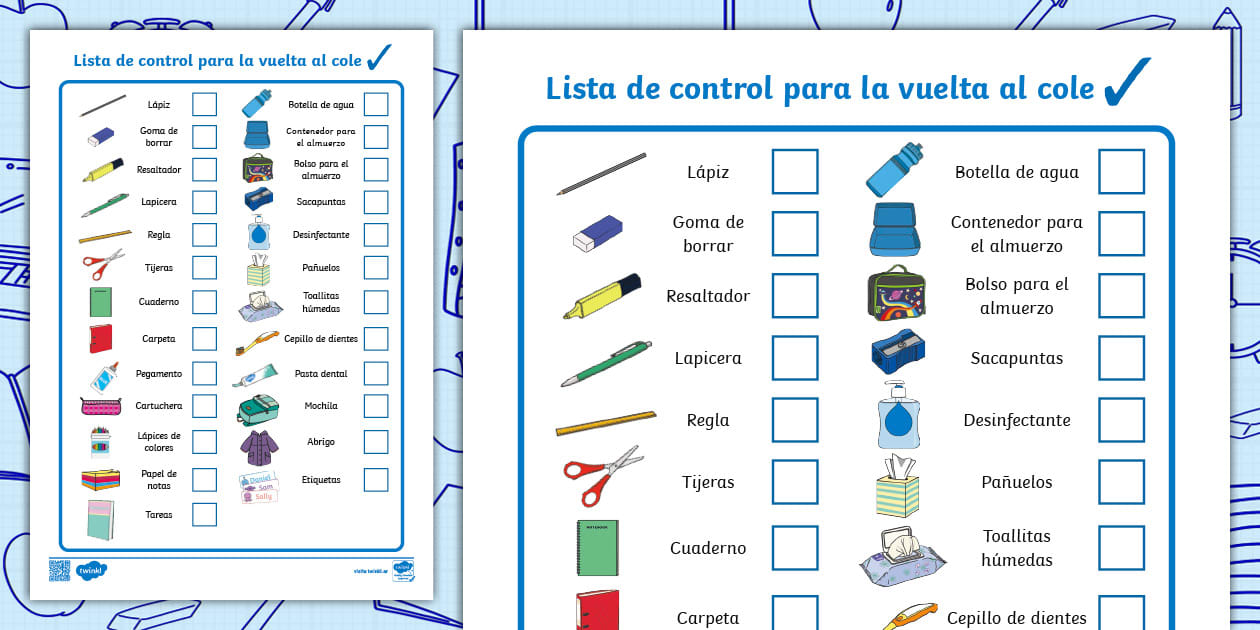 Lista de control: vuelta al cole - Twinkl