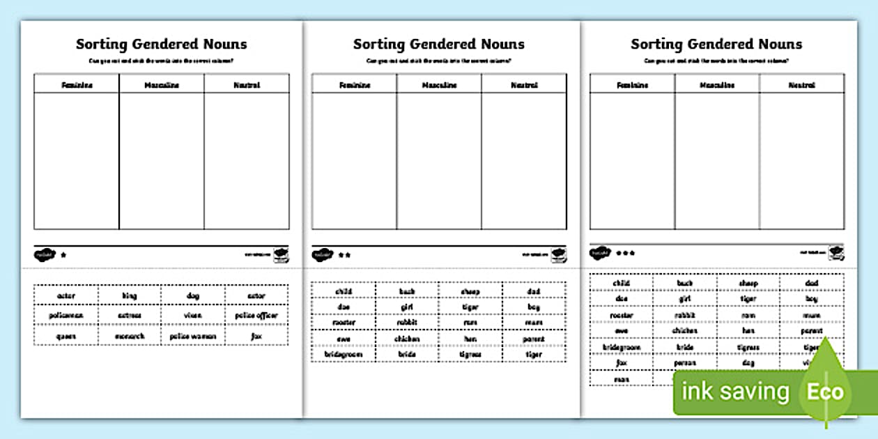 Gender Nouns Sorting Activity (teacher made) - Twinkl