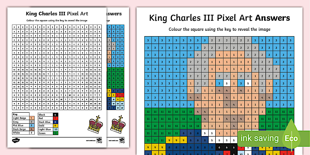 King Charles III Colouring Pixel Art Worksheet | Twinkl