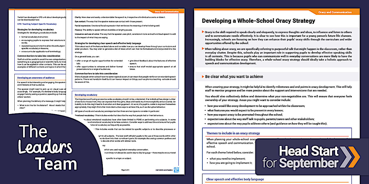 Developing a Whole-School Oracy Strategy - Oracy Framework