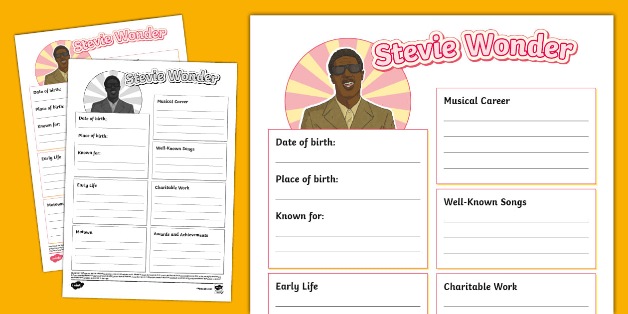 👉 Influential Black Musicians Stevie Wonder Fact File Template