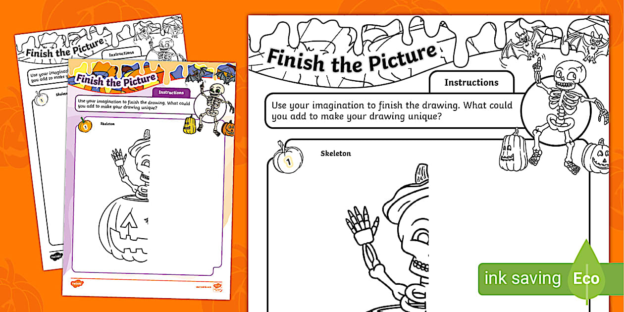 Finish the Skeleton Picture Worksheet (teacher made)