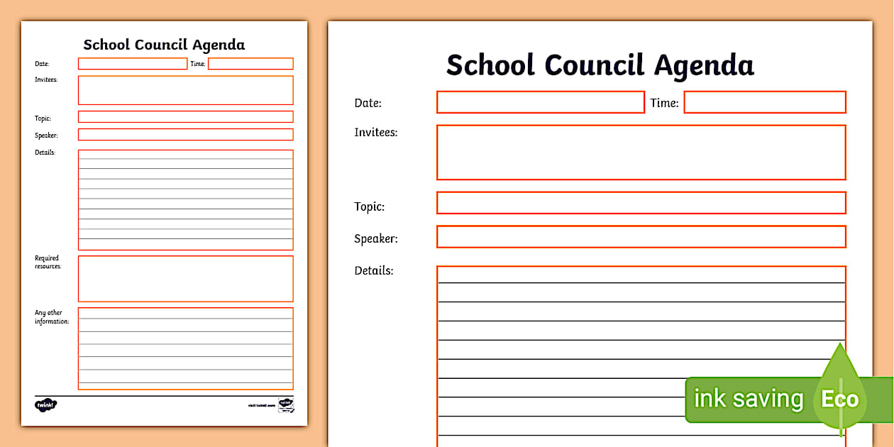 Black and White School Council Meeting Agenda Template