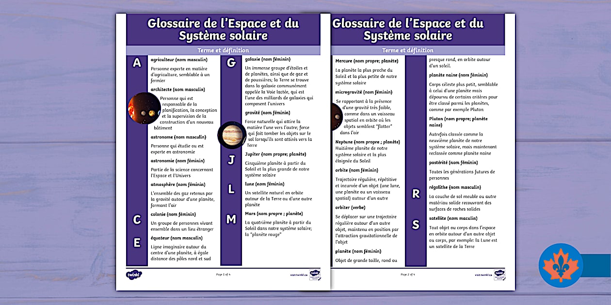 Space and the Solar System Vocabulary French (teacher made)