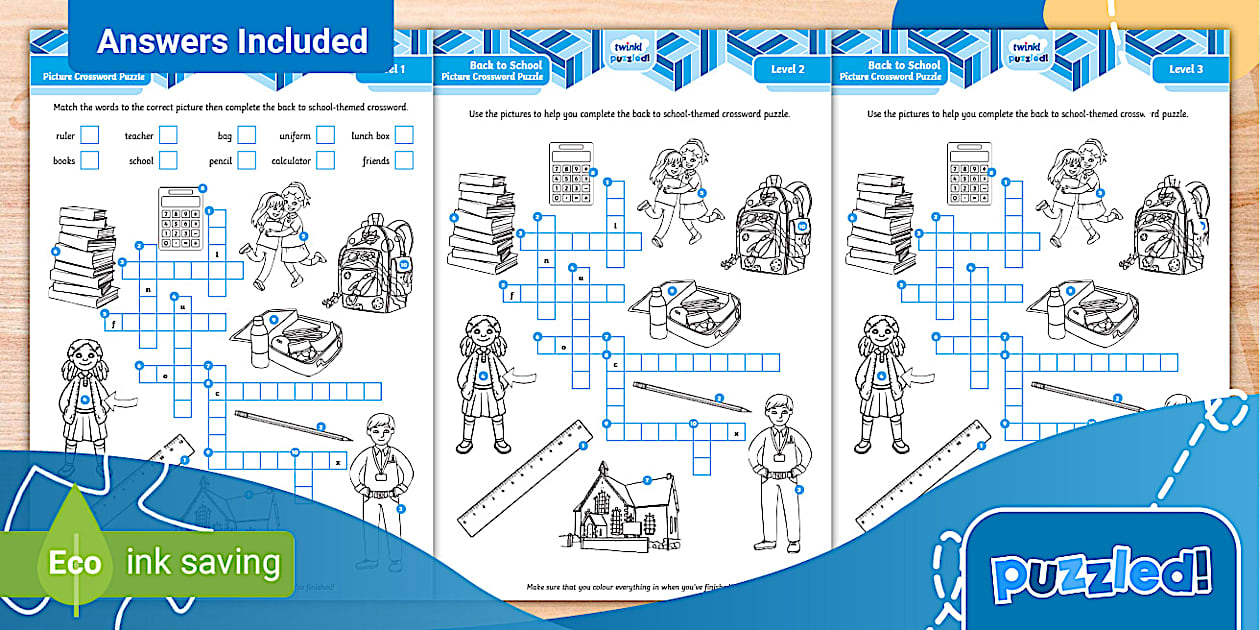 Fun Back to School Picture Crossword Puzzle Pack - Puzzles