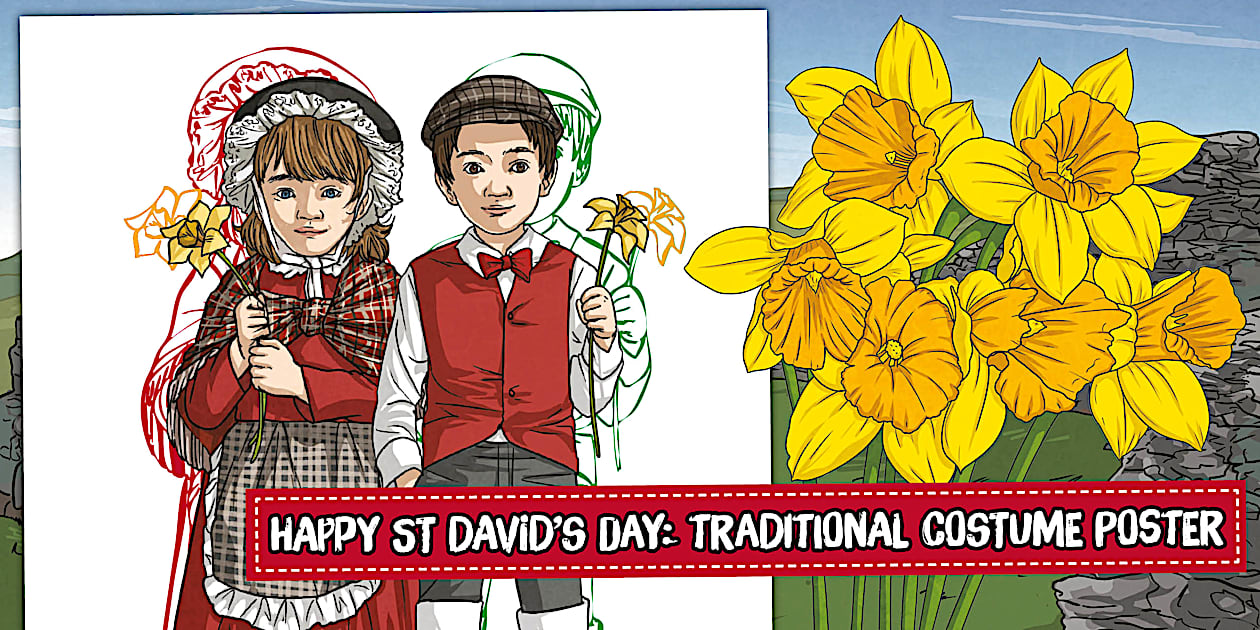 Happy St David's Day: Traditional Costume Poster