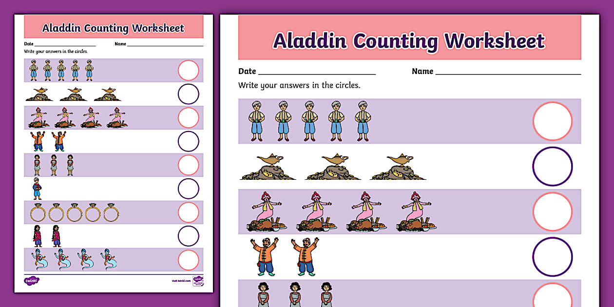 Aladdin Counting Worksheet (teacher made) - Twinkl