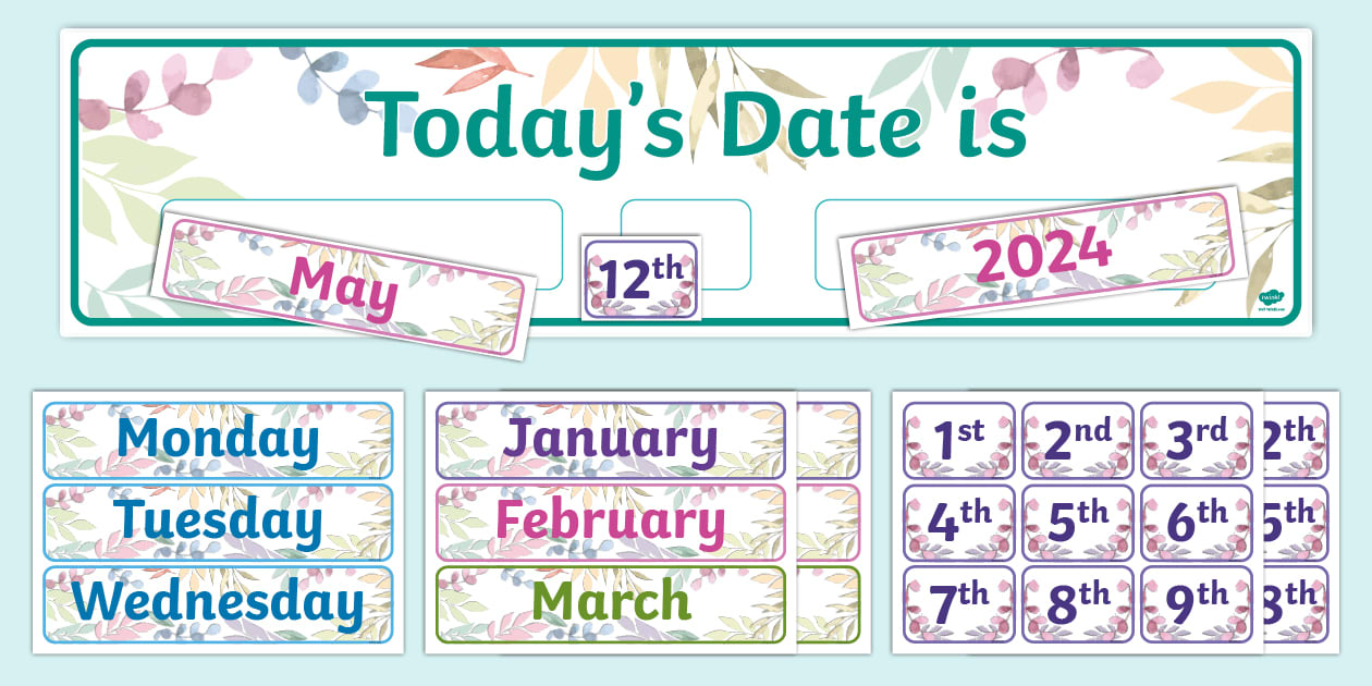 Colourful Botanical Themed Today's Date Display Pack
