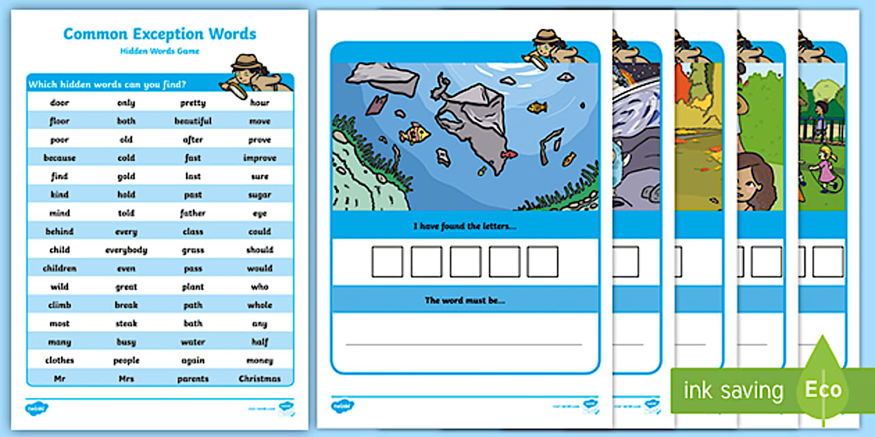 Cursive Year 2 Common Exception Words: Hidden Words Game