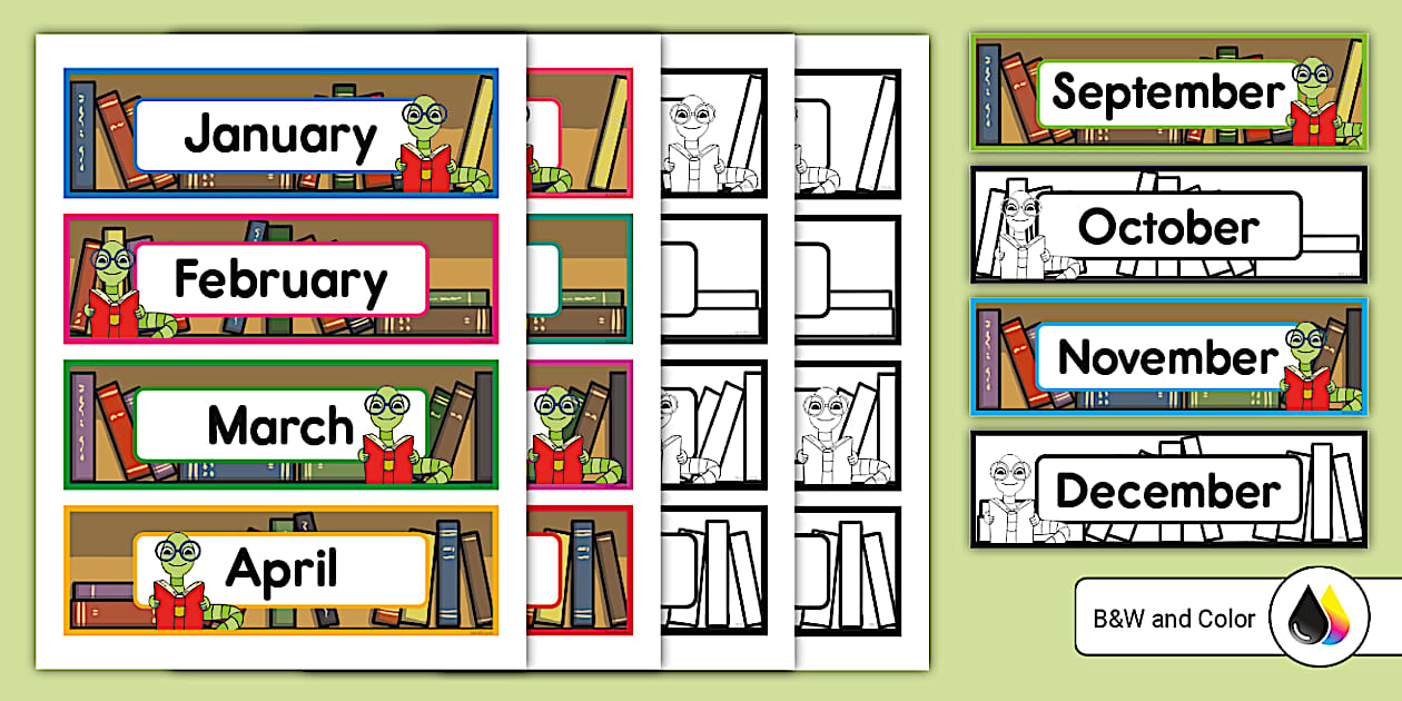 Reader of the Month Bulletin Board Month Labels - Twinkl