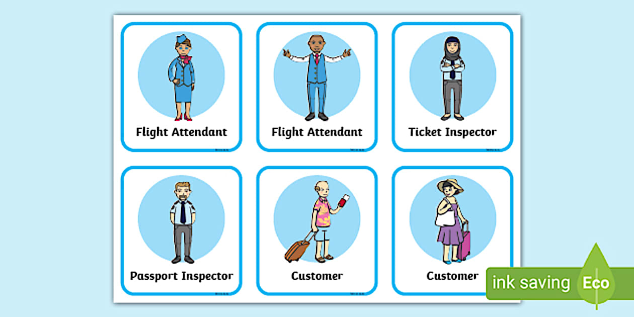 Airport Role Play Badges - ESL Role Play Resources - Twinkl