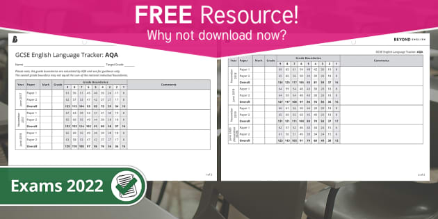FREE! - 👉 GCSE English Grade Boundaries | AQA English Tracker | Beyond