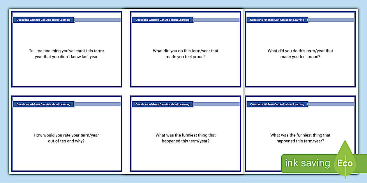 Questions Whānau Can Ask about Learning - Prompt Cards