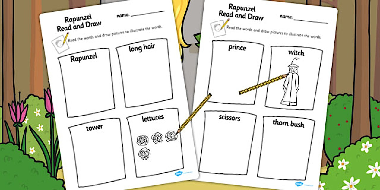Rapunzel Read and Draw Worksheets - Twinkl