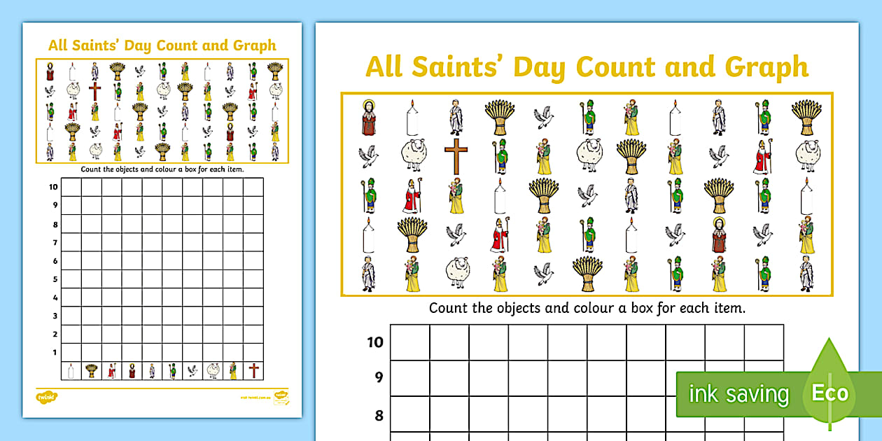 All Saints' Day Count and Graph Worksheet - Twinkl