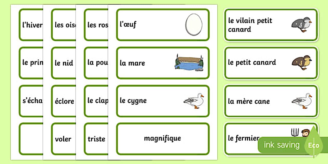 Le vilain petit canard Cartes de vocabulaire (teacher made)