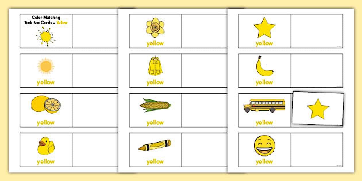Color Matching Task Box Cards-Yellow (Teacher-Made) - Twinkl
