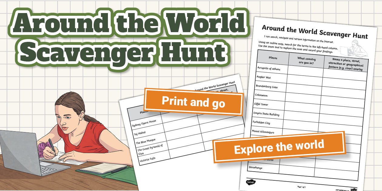 Around the World Scavenger Hunt Activity Sheet