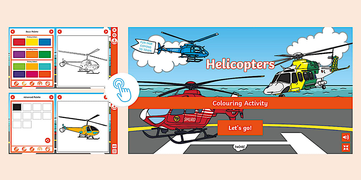 Helicopter Interactive Colouring Activity - Twinkl