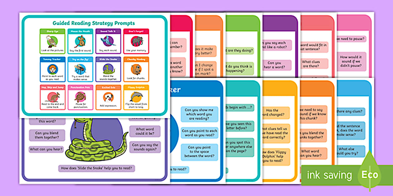 EYFS Guided Reading Strategy Prompt Question Mats Pack