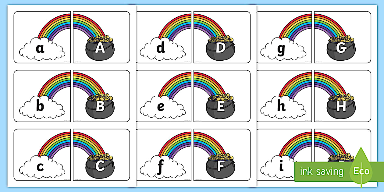 Editable Rainbow and Pot of Gold Letters Matching Cards