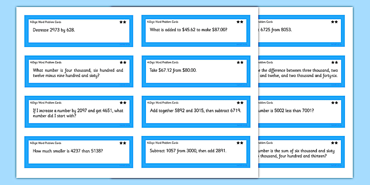 4 Digit Word Problems Cards - 4-Digit Word Problems Cards