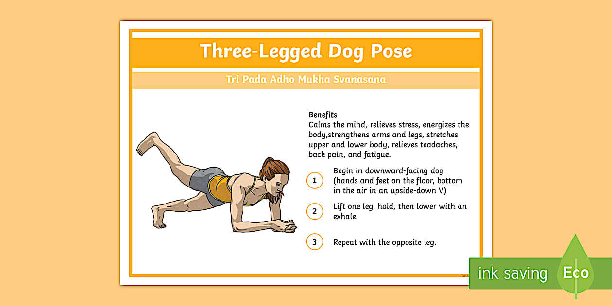 Black and White Yoga Three-Legged Dog Pose Step-by-Step Instructions