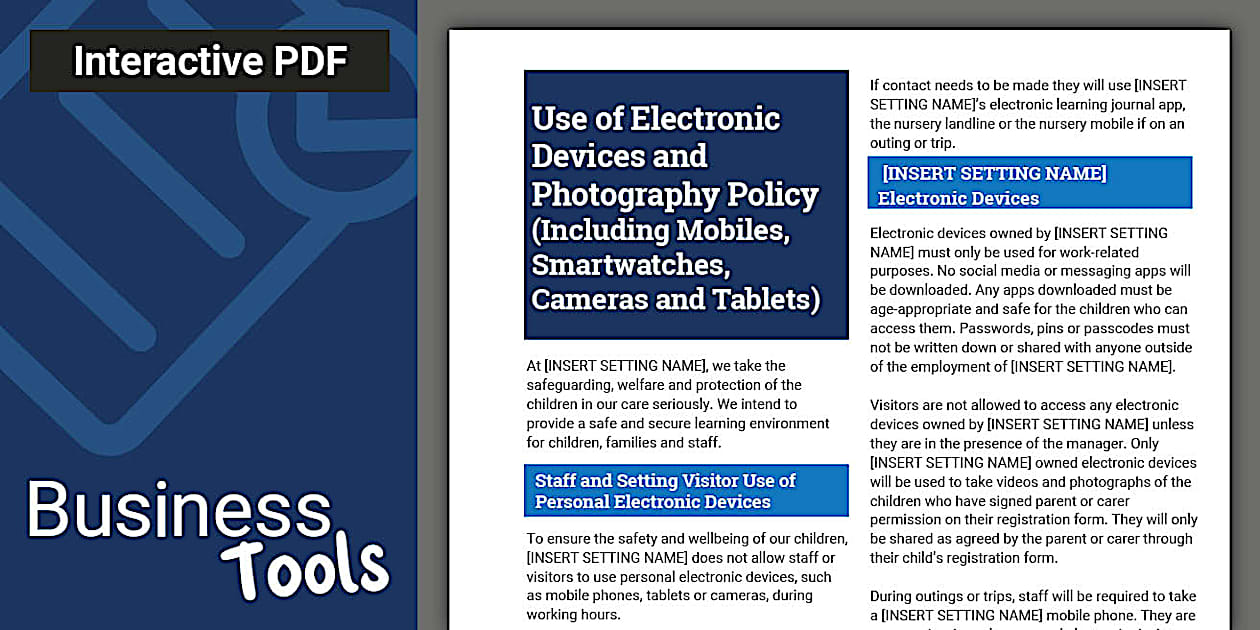 Electronic Devices and Photography Policy for Private Early Years Settings