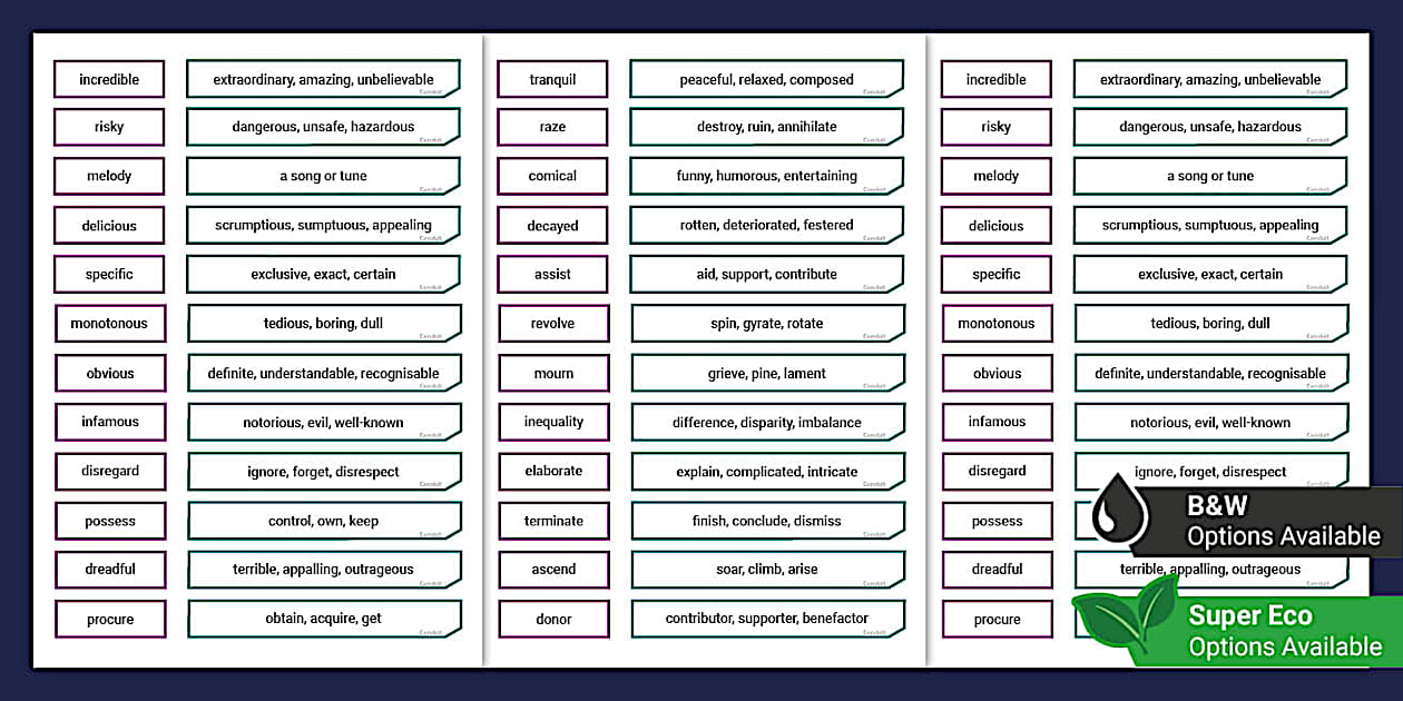Word and Synonym Card Sort (teacher made) - Twinkl