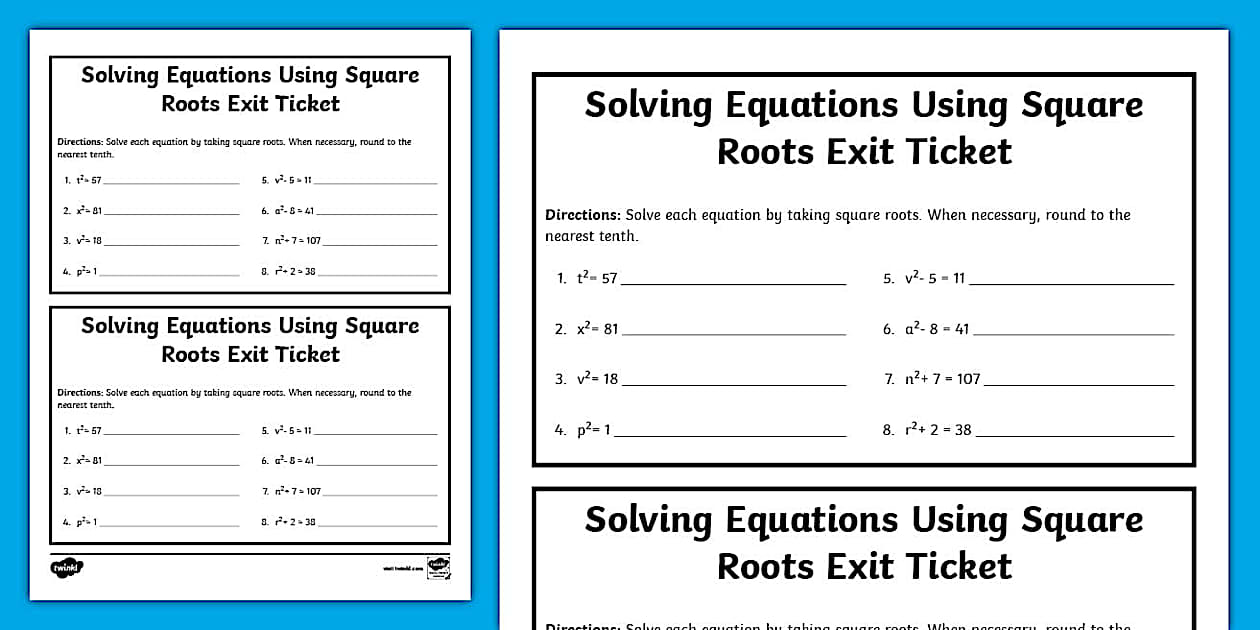 Eighth Grade Solving Equations Using Square Roots Exit Slip Eighth Grade Solving Equations Using Square Roots Exit Slip