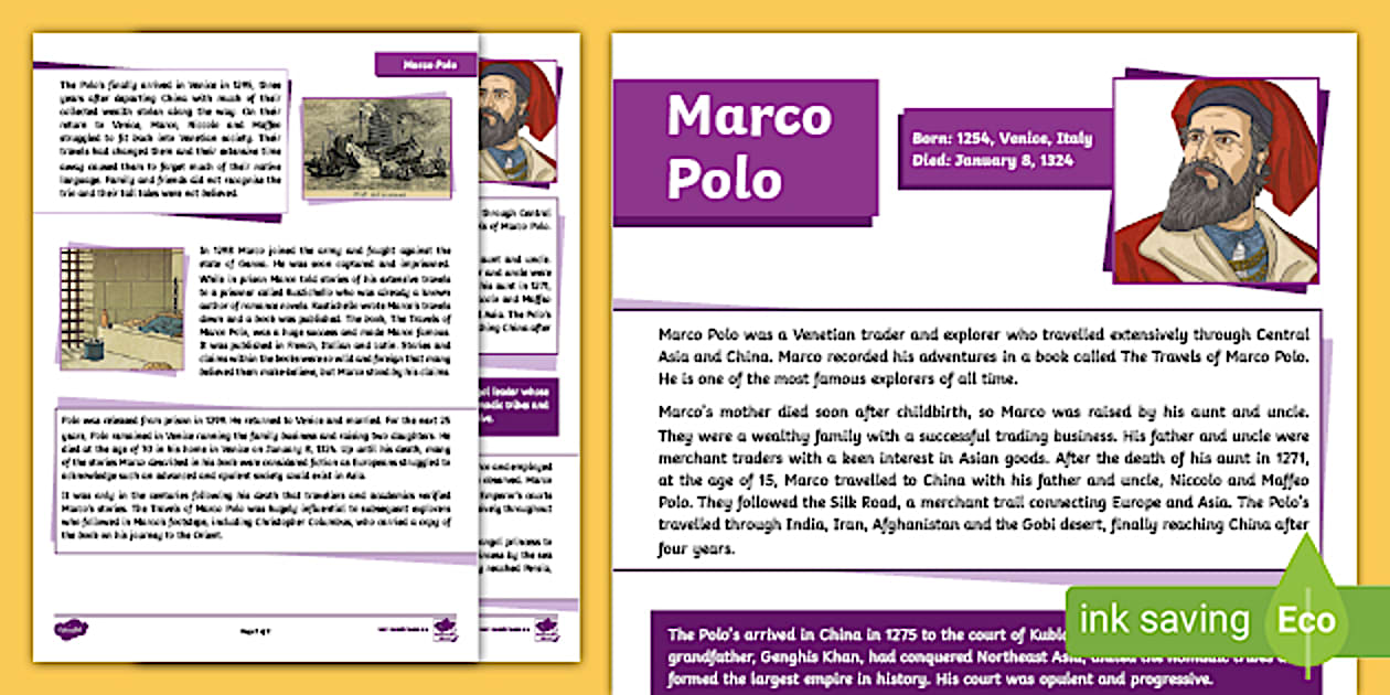 Editable Marco Polo Fact File (teacher made) - Twinkl