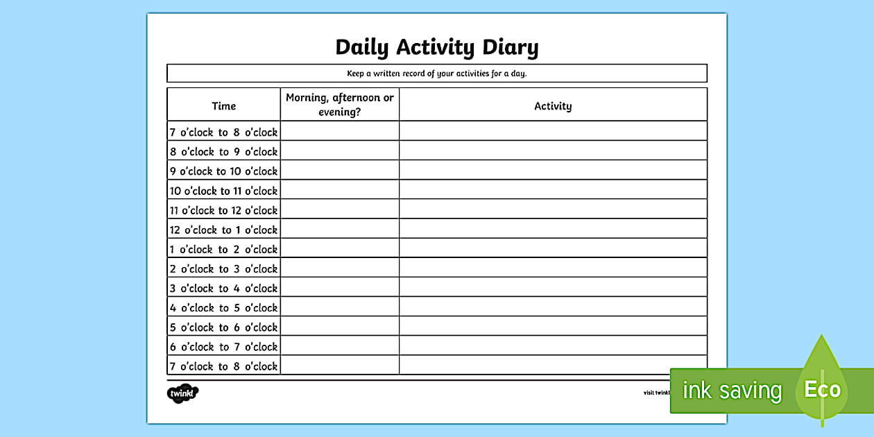 Daily Work Activity Log Sheet | Diary Worksheet - Twinkl