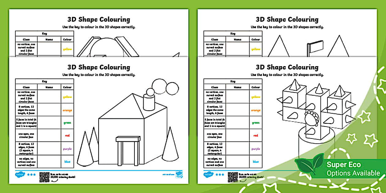 Colour by 3D Shapes - Printable Maths Resources - Twinkl