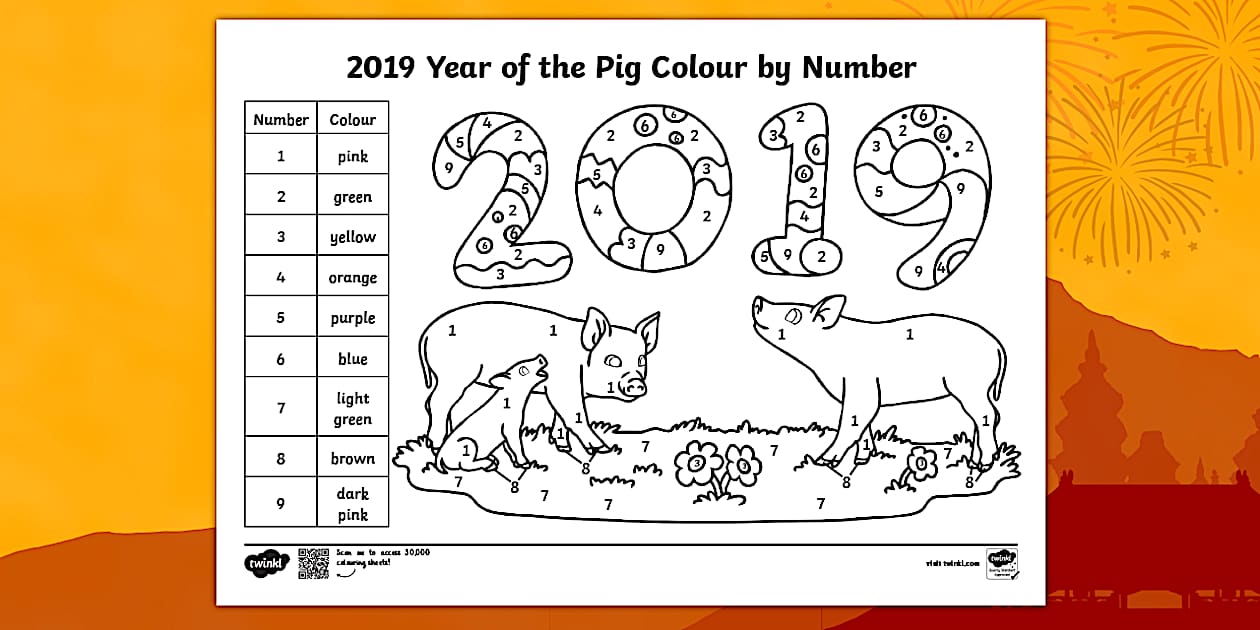 Editable Year of the Pig Colour by Number - Twinkl