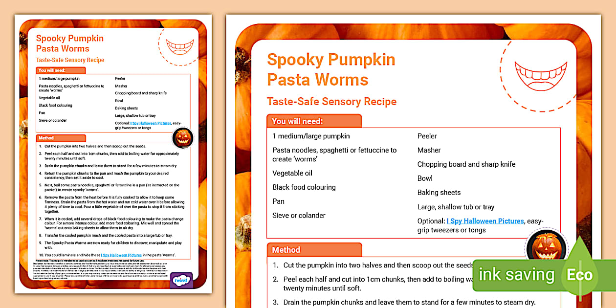Taste-Safe Spooky Pumpkin Pasta Worms Sensory Recipe