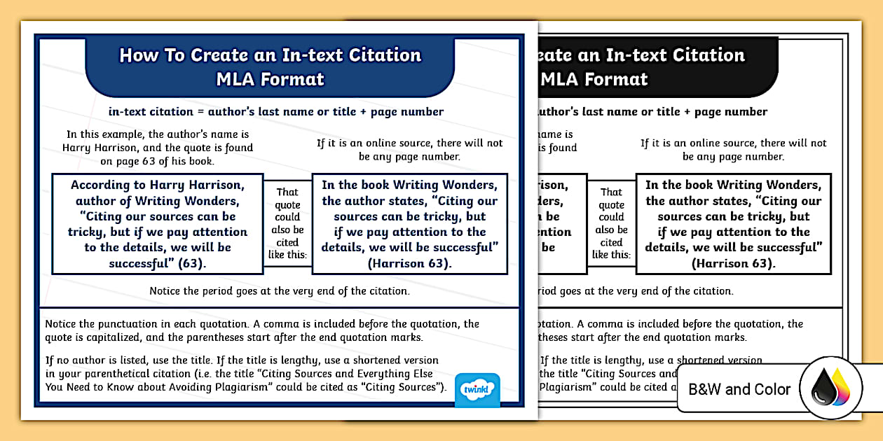 Mla Text Citation Poster For 6th 8th Grade Teacher Made