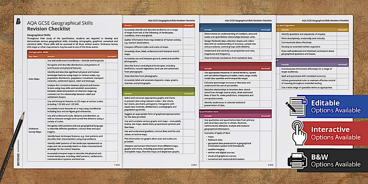 AQA GCSE Geographical Skills Revision Checklist - Twinkl