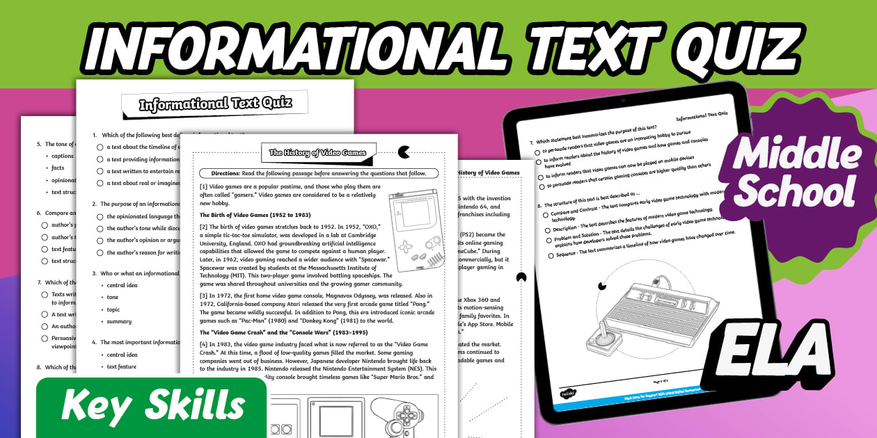 Informational Text Quiz Pack for 6th-8th Grade | Twinkl USA
