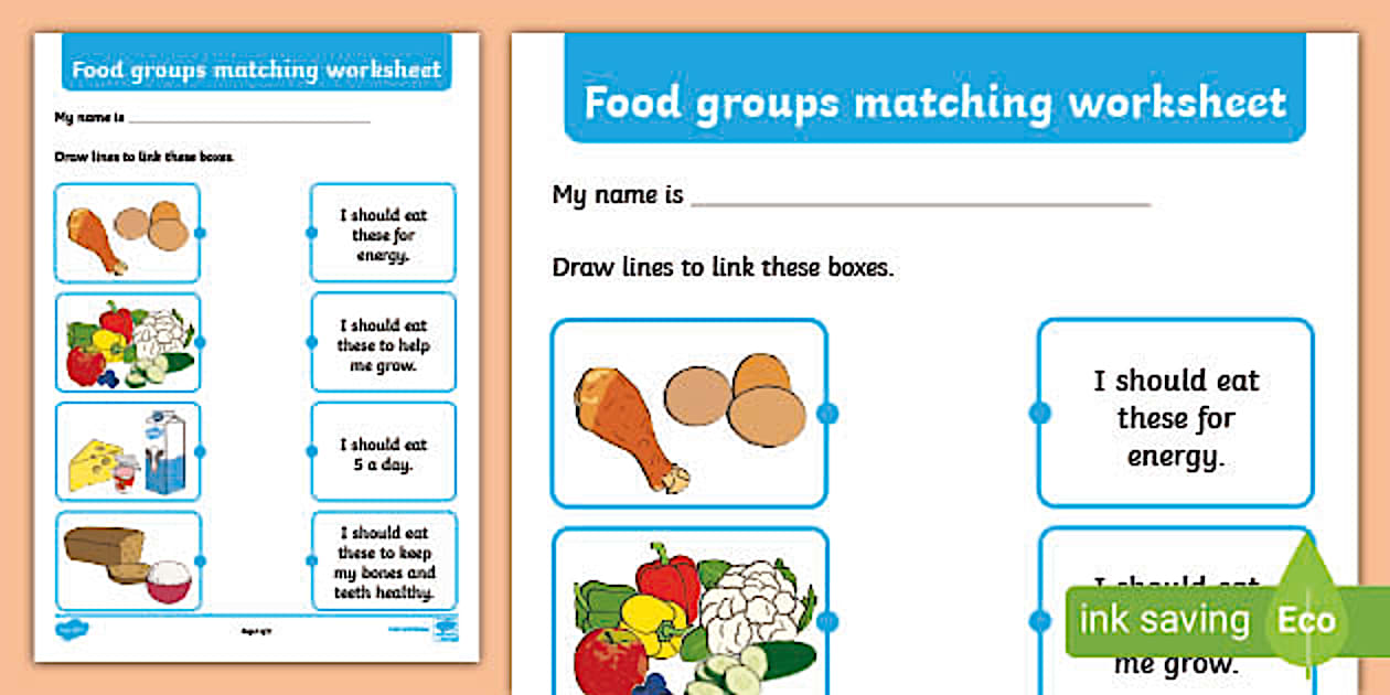 Food Group Matching Activity Worksheet