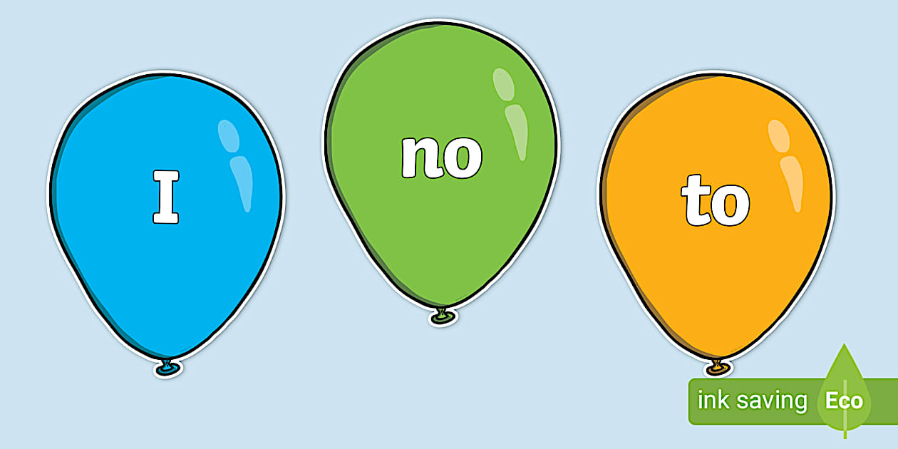 Phase 2 Tricky Words on Balloons Display Cut-Outs - Twinkl