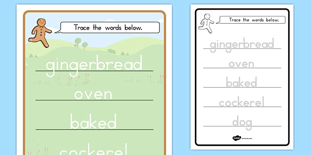 Black and White The Gingerbread Man Trace the Words Worksheet