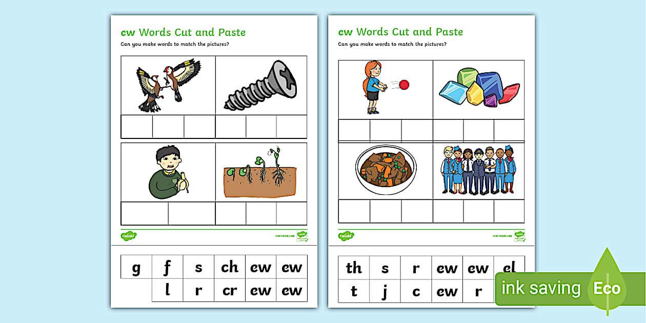 'ew' Cut and Stick Worksheet (teacher made) - Twinkl
