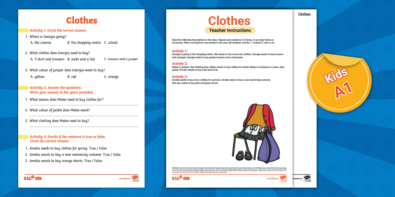 ESL Listening Activity: Clothes {Kids} (teacher made)
